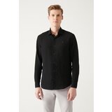 Avva Men's Black Embossed Cotton Classic Collar Standard Fit Normal Cut ...