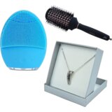 Set masažer za lice plavi+ vives ogrlica cirkon + četka za kosu ...