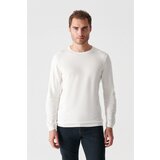 Avva Men's White Crew Neck Jacquard Sweater | EPonuda.com