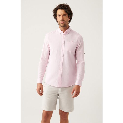 Avva Men's Pink Folded Sleeve Detailed Linen Shirt | ePonuda.com