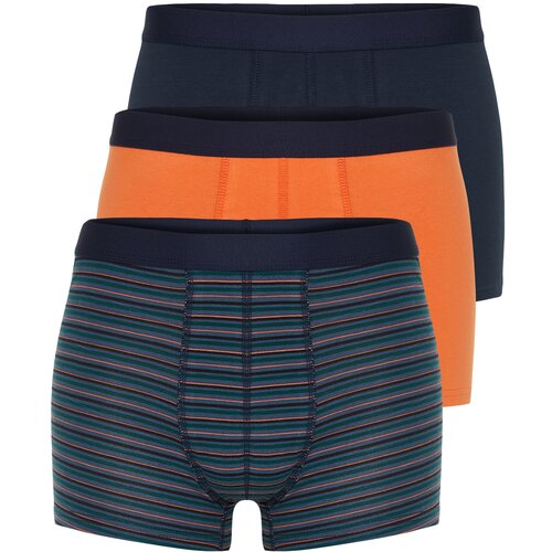 Trendyol 3-Piece orange-navy blue striped-plain mix cotton boxers ...