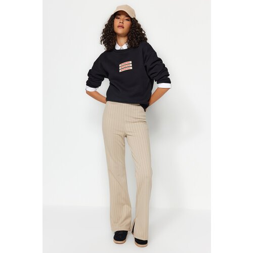 Trendyol Beige Smart Slit Flare/Flare-Down Leg High Waist Striped ...