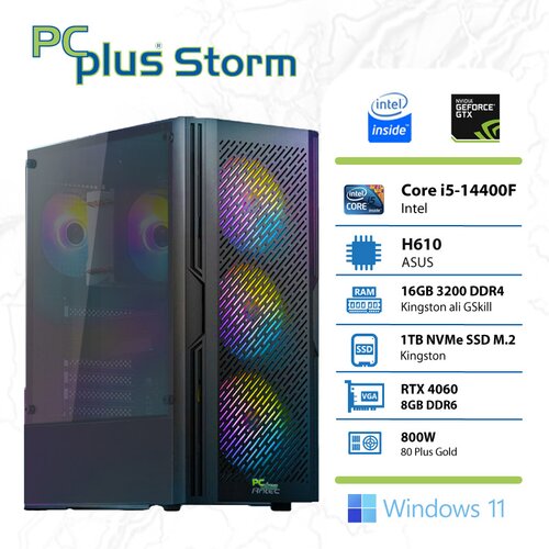 PCPLUS Storm i5-14400F 16GB 1TB NVMe SSD GeForce RTX 4060 8GB Windows 11 Home RGB gaming namizni ...