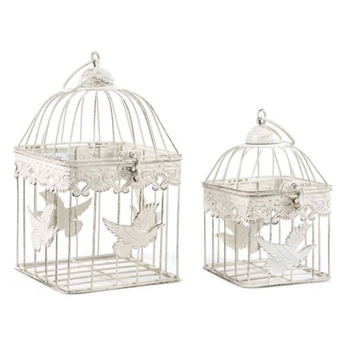 Metalni kavez set/2 beli četvrtasti sa pticama sa strane | EPonuda.com