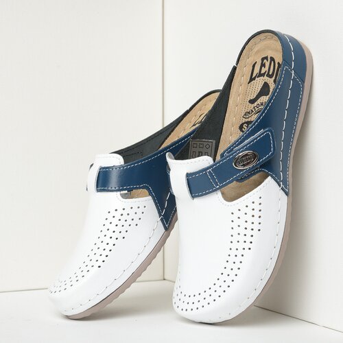 Ledi ženske kožne ravne papuče 710 belo teget | ePonuda.com