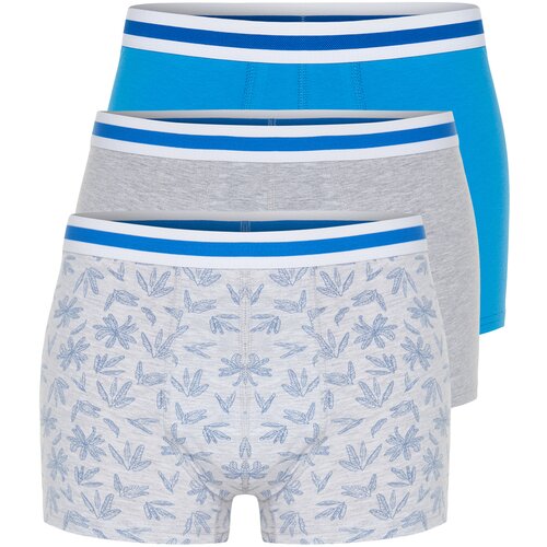 Trendyol 3-Piece grey-blue tropical patterned-plain mix cotton boxers ...