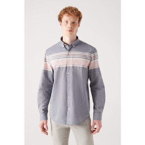 Avva Men's Navy Blue Collar Buttoned Paneled Shirt | ePonuda.com