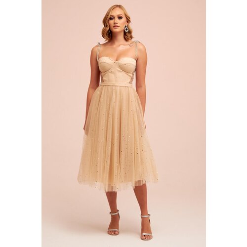 Carmen Starry Princess Midi Dress with Gold Tulle Straps | Eponuda.com