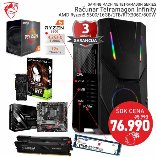 Računar tetramagon infinity amd ryzen 5 5500/16GB/SSD 1TB/RTX 3060 12GB ...
