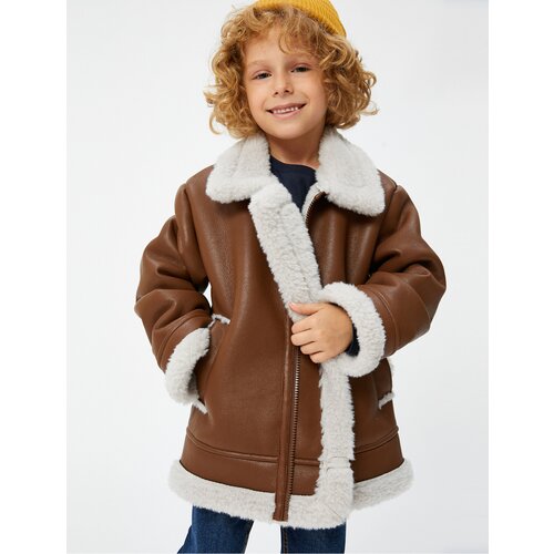 Koton Jacket with a Leather Look, Faux Für Collar Detailed Fleece Lined ...