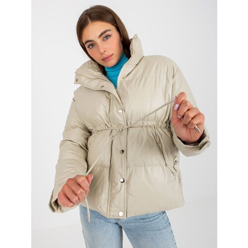 Fashion Hunters Light beige winter eco-leather jacket with stitching ...