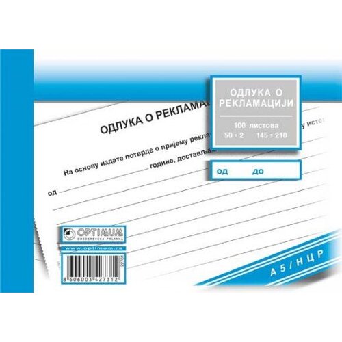 Odluka o reklamaciji A5 ncr 22781 set 3 komada | Eponuda.com