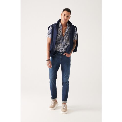 Avva Men's Navy Blue Old-fashioned Washable Flexible Slim Fit Slim Fit ...