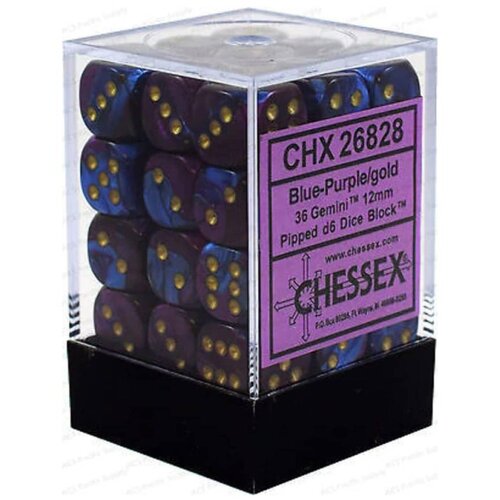 Chessex kockice - gemini - blue-purple & gold - dice block 12mm (36 ...