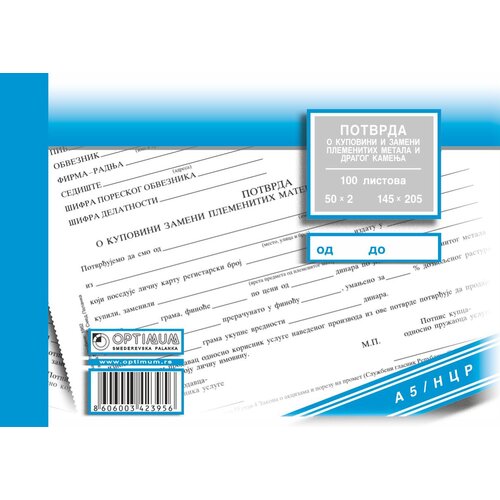 Pm 1 potvrda o kupovini plemenitih metala A5 ncr set 3 komada | EPonuda.com