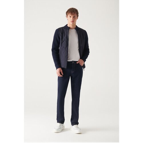 Avva Men's Navy Blue Straight Washed Lycra Standard Fit Normal Cut ...