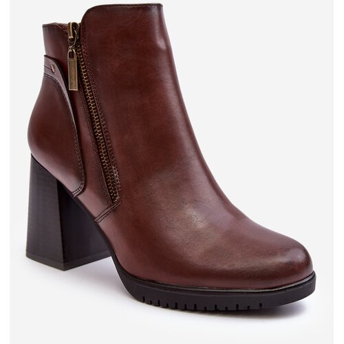 Kesi Women's high-heeled ankle boots with zippers, brown Ryelle ...